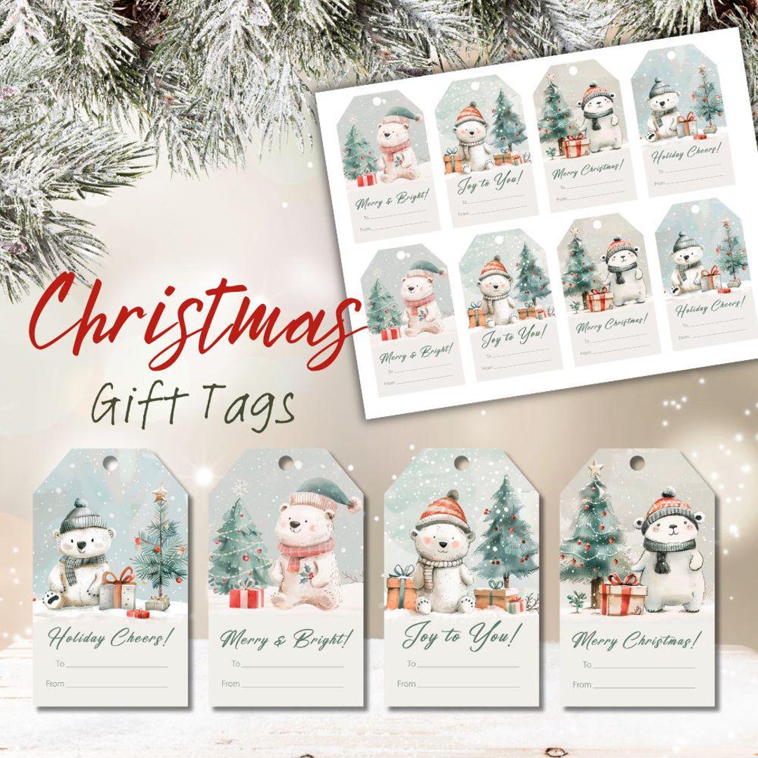 Polar Bear Christmas Gift Tags, Printable Xmas Tags (digital Download ...