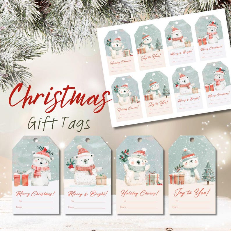 Polar Bear Christmas Gift Tags, Printable Xmas Tags (digital Download ...