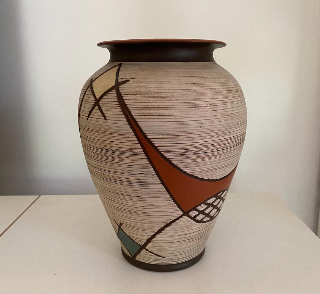 Mid Century Sgraffito Vase, Sawa Foreign, WGP, Vintage Ceramic Vase ...