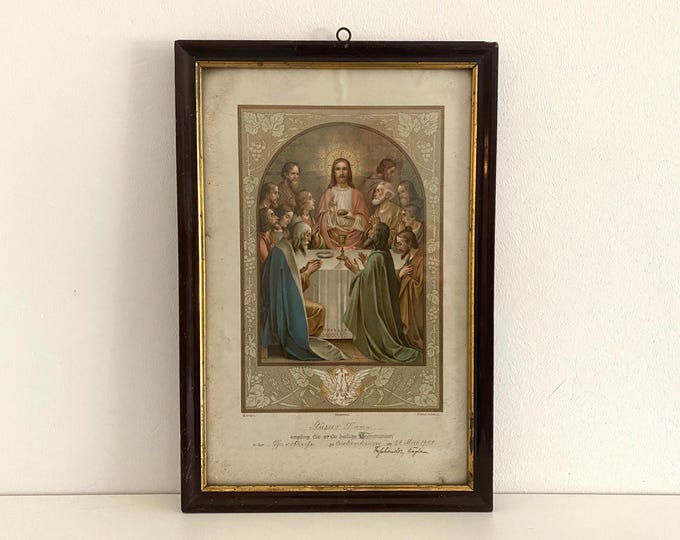 Antique Lithograph, Original Frame. the Last Supper in a Dark Brown and ...