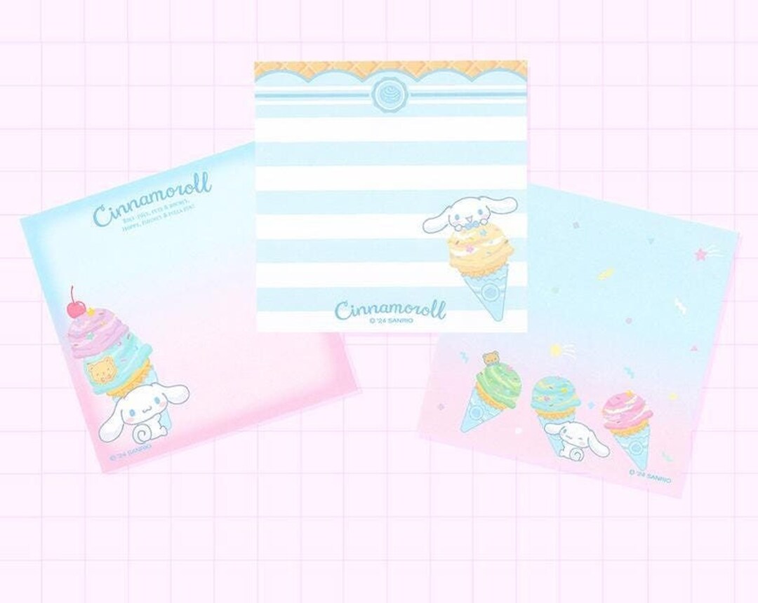 Sweet Cinna Ice Cream Memo Sample Set, Kawaii Stationery - 3 Sheets ...