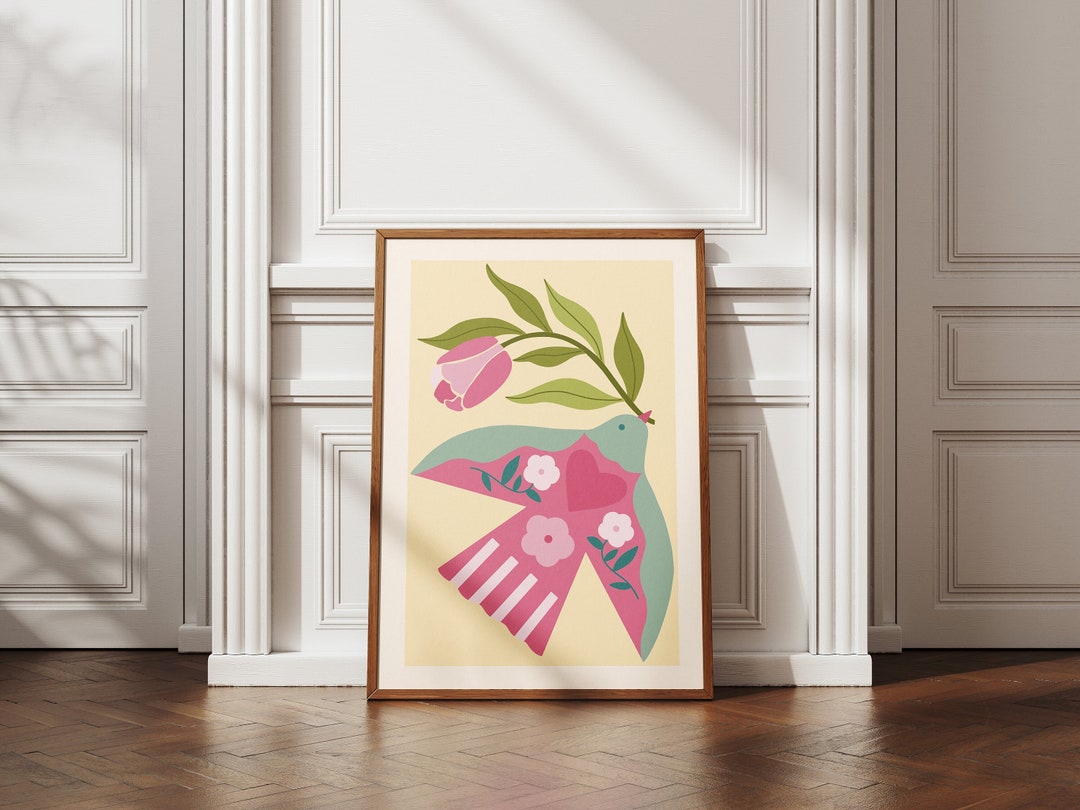 Vibrant Tulip Bird,bird Floral Illustration Wall Art, Bird Wall Art ...