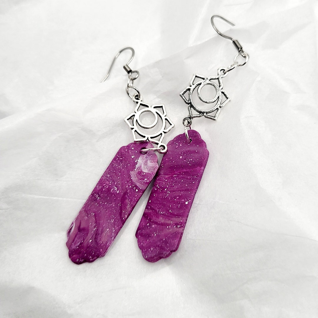 Pink Glitter Rectangle Polymer Clay Earrings Handmade - Etsy