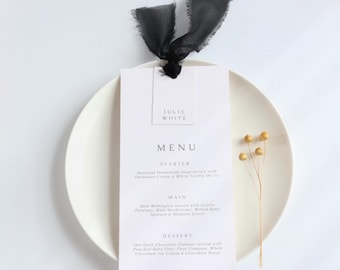 Blush Wedding Menu With Name Tag Ribbon Wedding Menu Wedding Place Card ...