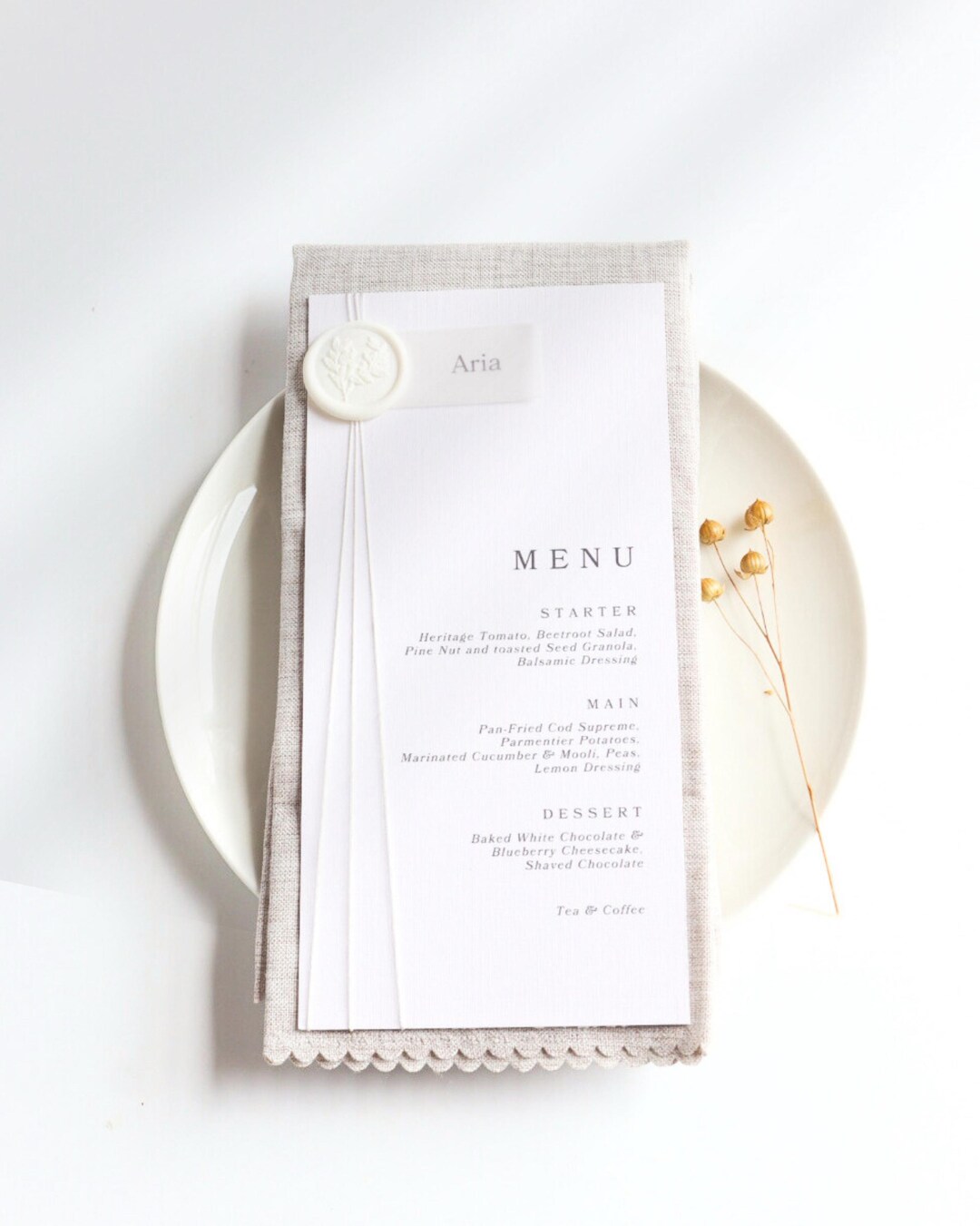 Wax Seal Wedding Menu: Linen Card Stock With Vellum Name Tag - Etsy