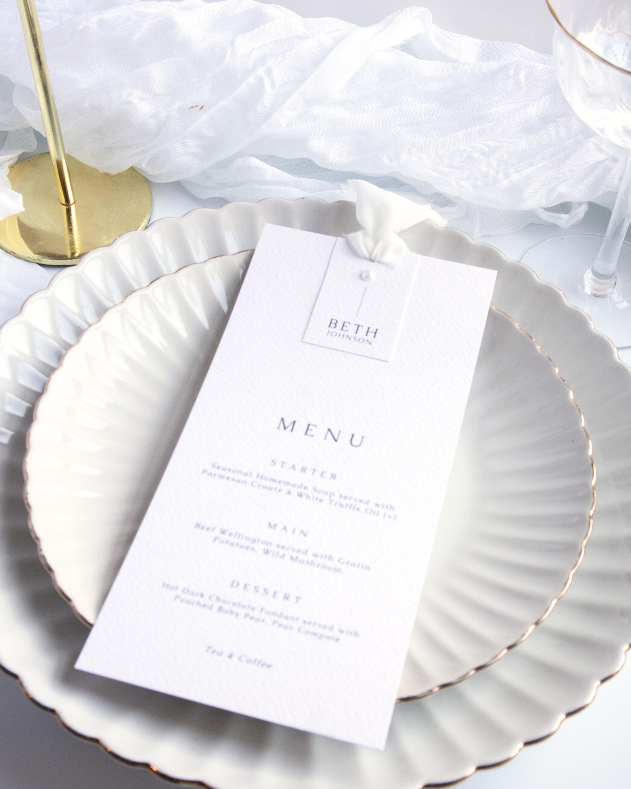 Ribbon Wedding Menu With Name Tag | Pearl Wedding Menu | Wedding Place ...