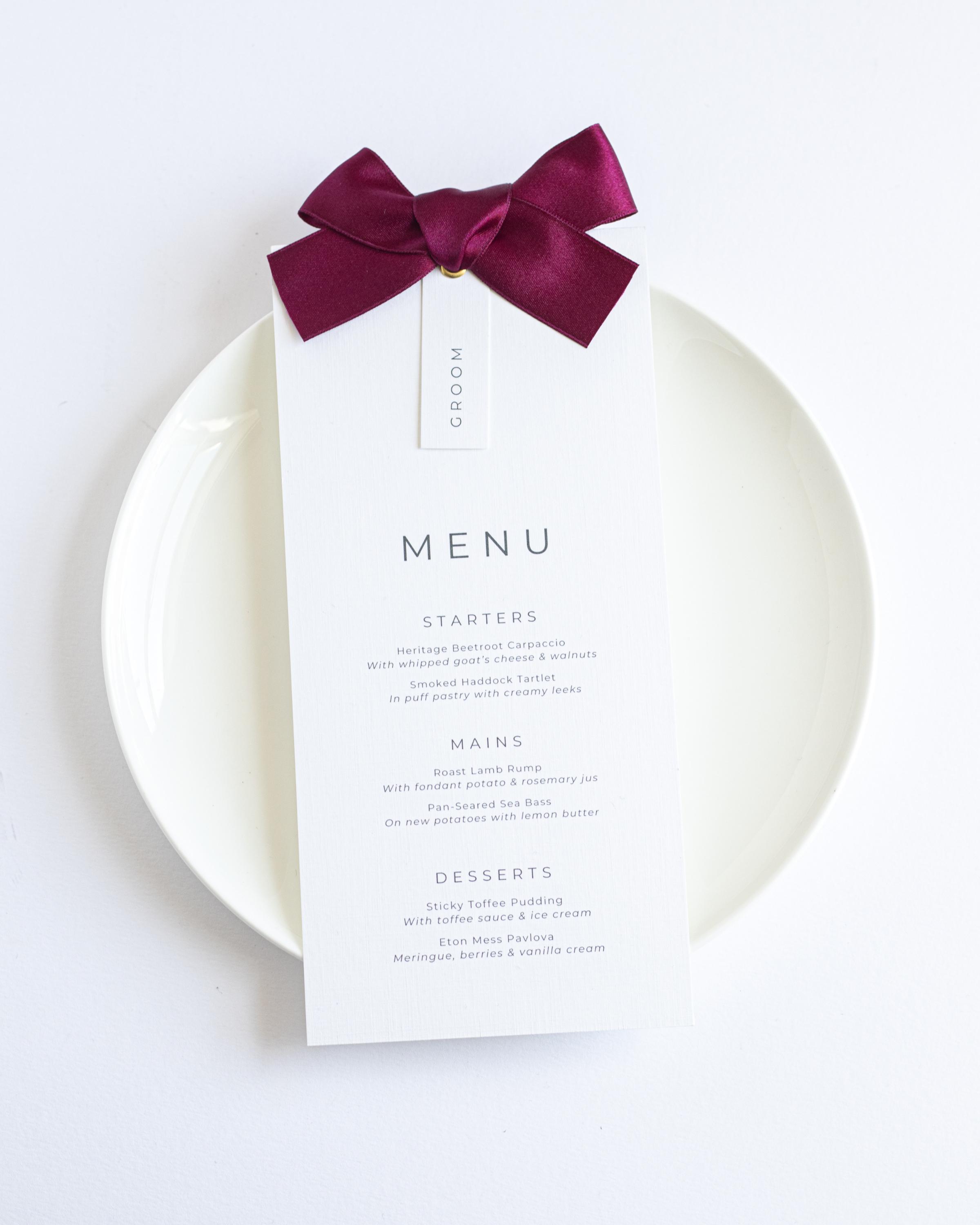 Pink Ribbon Wedding Menu With Name Tag | Pink Wedding Menu | Wedding ...