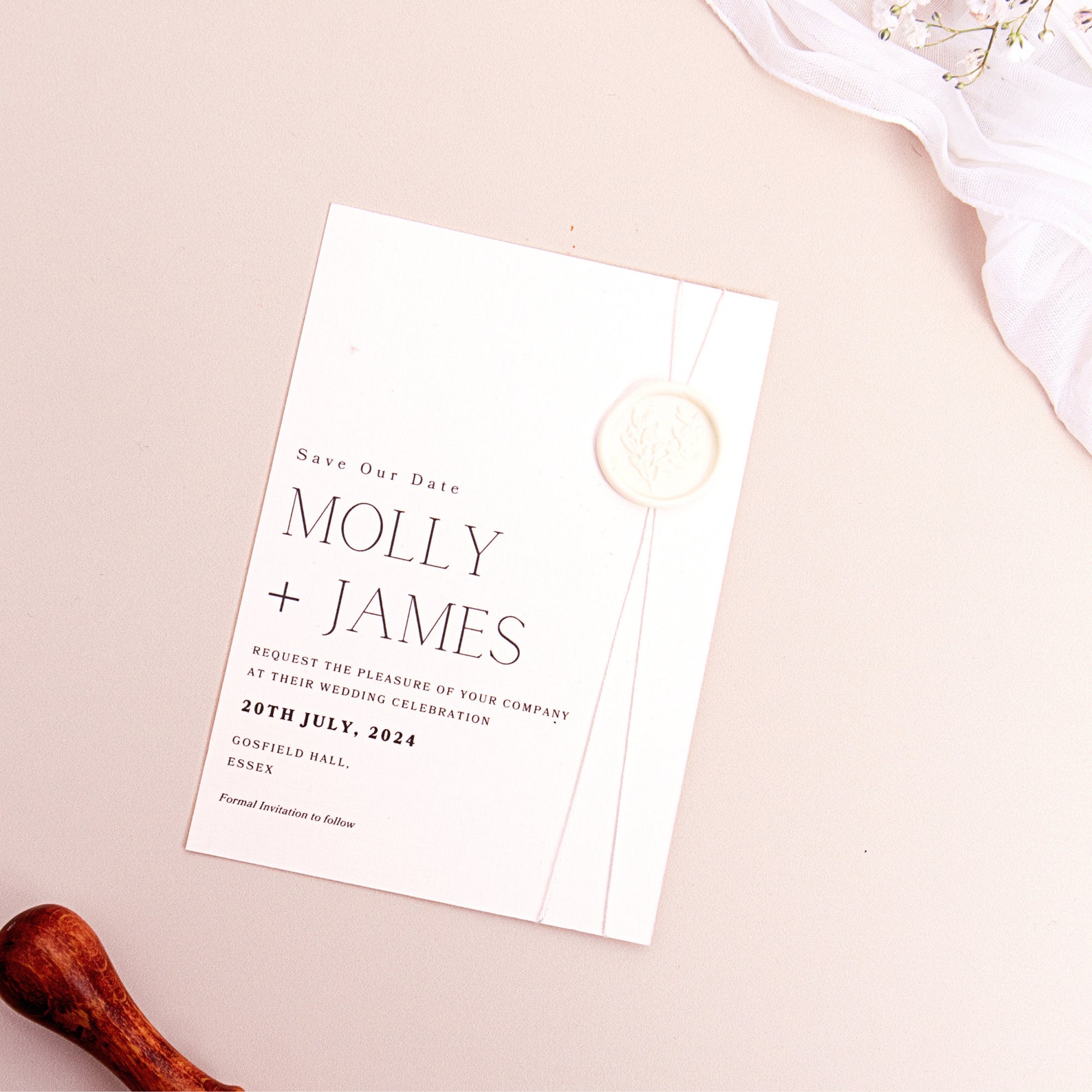 Wax Seal Save the Date Card White Wax Seal Invitation Wedding ...
