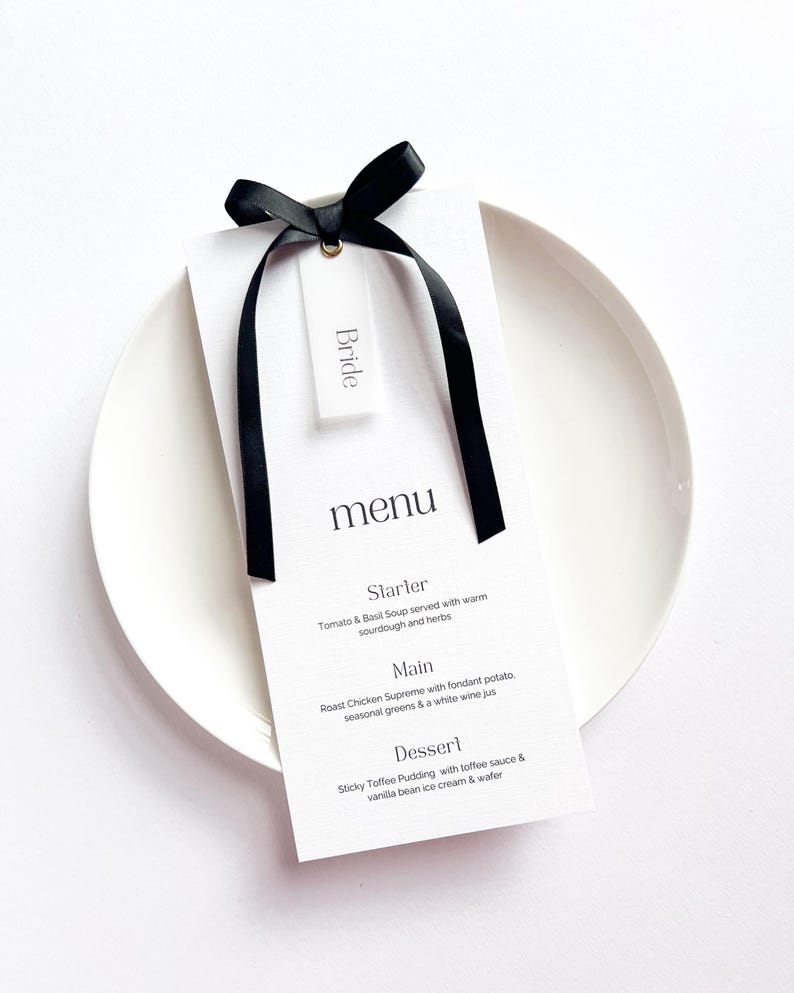 Ribbon Wedding Menu & Place Card | Personalised Menu Name Card | Luxury ...