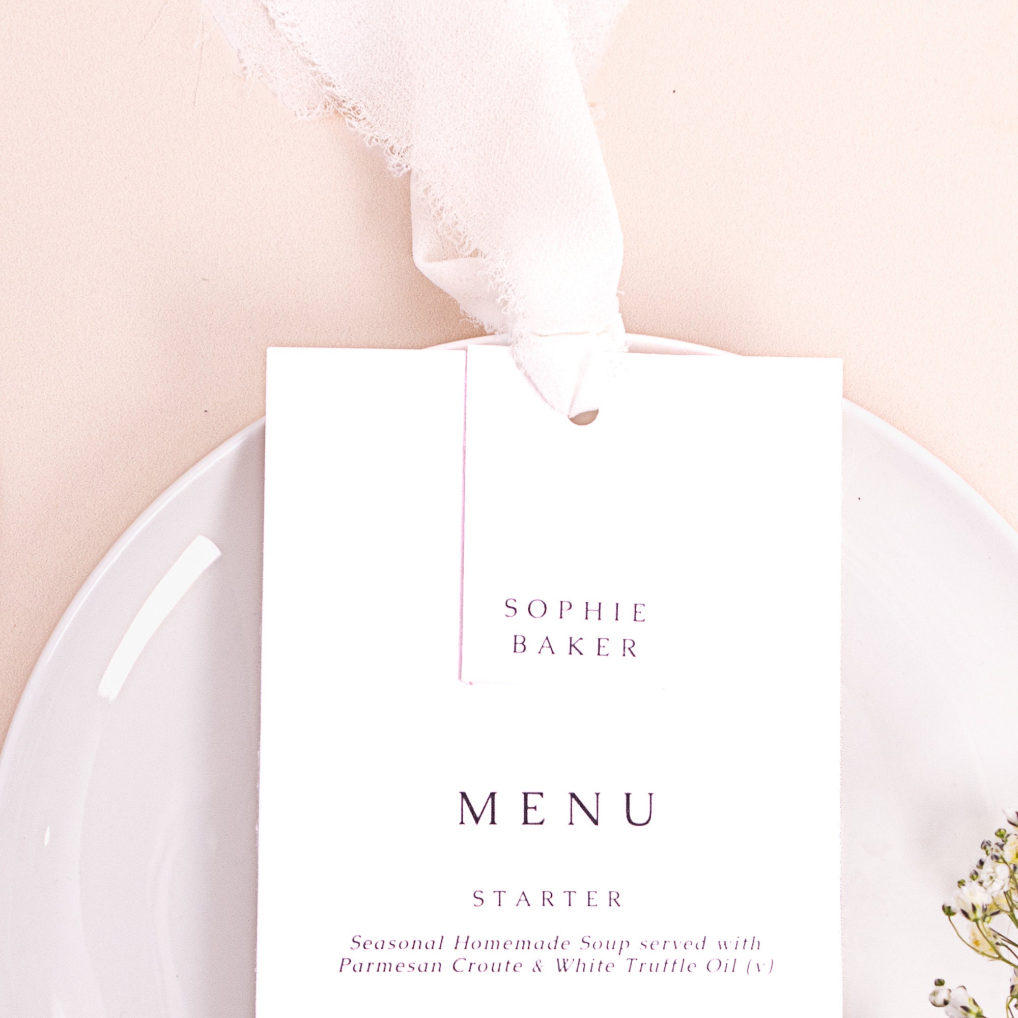 Ribbon Wedding Menu With Name Tag White Wedding Menu Wedding Place Card ...