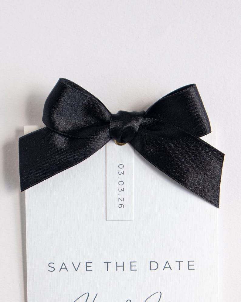 Black Ribbon Save the Date Card | Wedding Invitation | Black & White ...