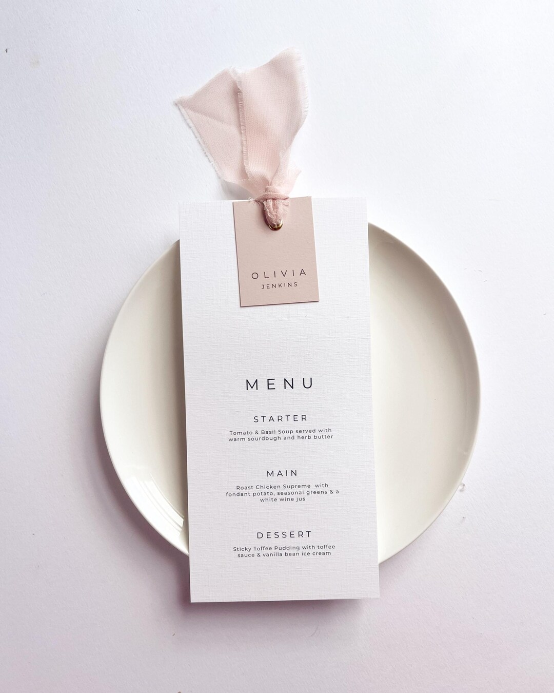 Blush Wedding Menu: Name Tag, Personalised Place Card - Etsy