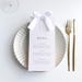 White Ribbon Wedding Menu With Name Tag | White Wedding Menu | Wedding ...