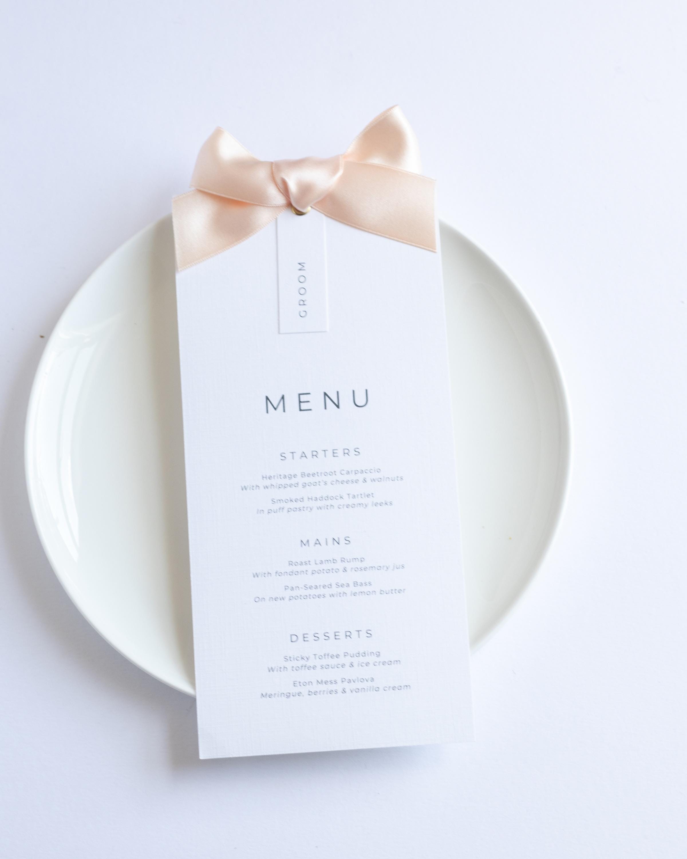 Pink Ribbon Wedding Menu With Name Tag | Pink Wedding Menu | Wedding ...