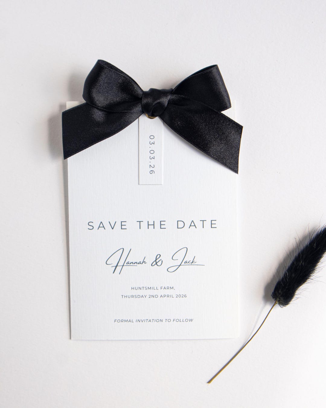 Black Ribbon Save the Date Card | Wedding Invitation | Black & White ...
