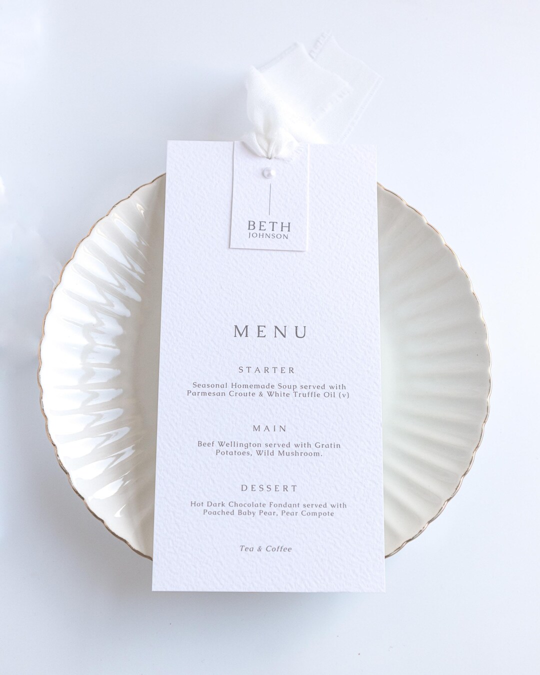 Ribbon Wedding Menu With Name Tag | Pearl Wedding Menu | Wedding Place ...
