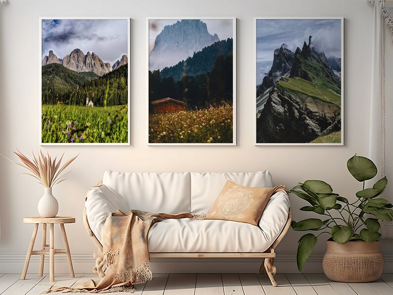 Dolomites Mountain Italy Prints Set of 3, Mediterranean Wall Art, Italy ...