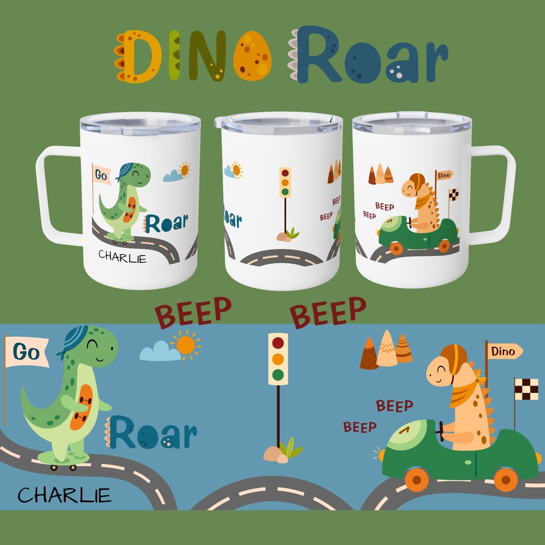 Custom Dinosaur Tumbler for Kids - Personalized Name Mug, Birthday Gift ...