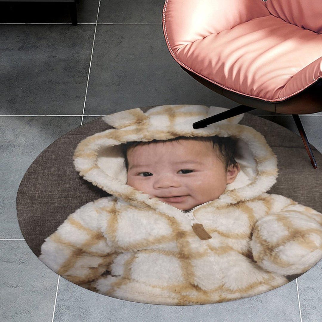 Custom Kid's Photo Floor Mat - Personalized Round Coral Velvet Rug ...