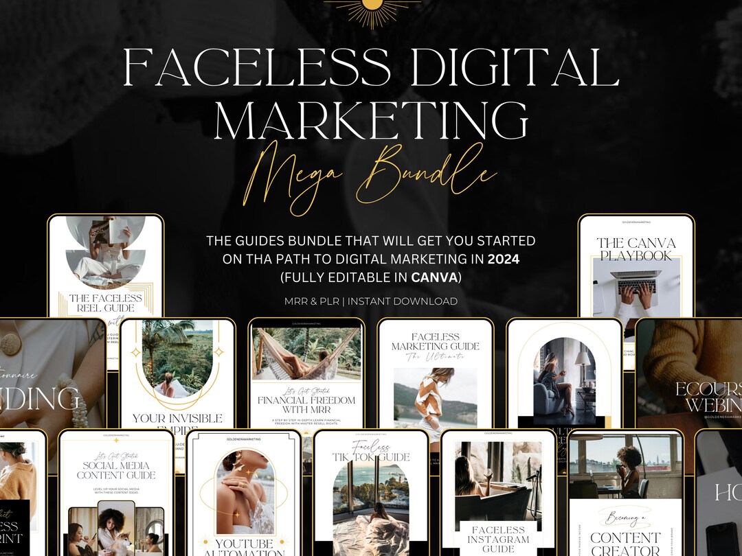 Faceless Digital Marketing Guides Bundle: Canva Templates, MRR PLR - Etsy