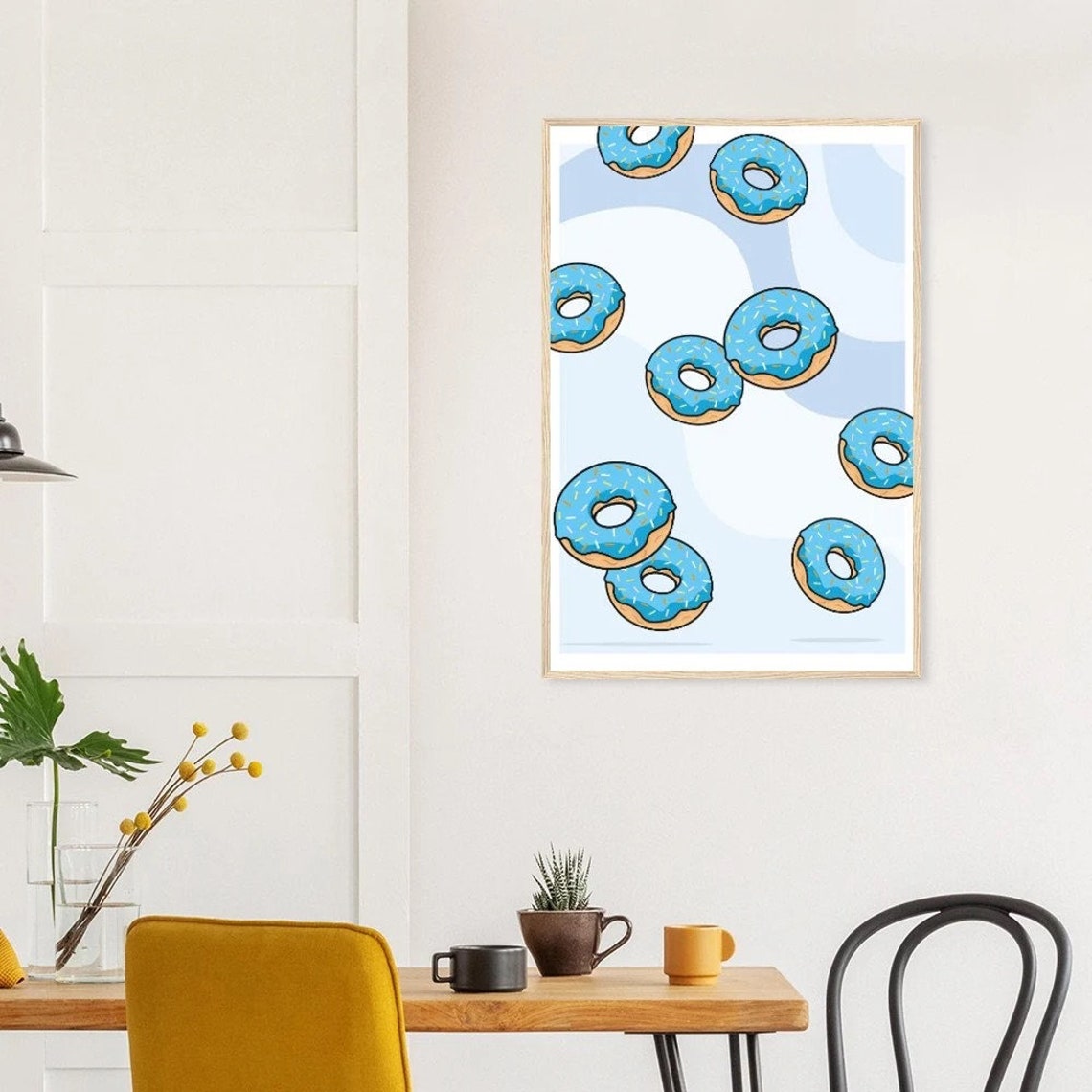 Raining Doughnuts / Donuts Blue Kitchen Art Print / Kitchen Wall Art ...