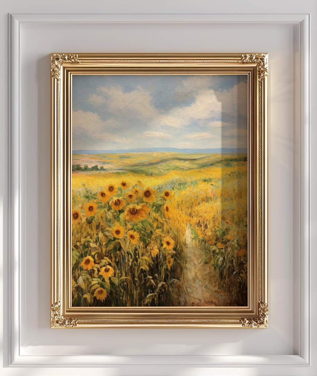 Printable Sunflowers Oil Painting, Spring Scenery Landscape Print ...