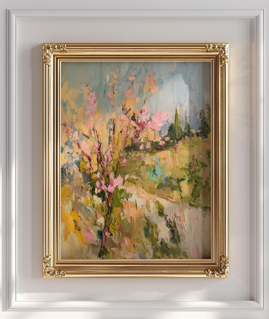Printable Blooming Tree Painting, Spring Scenery Landscape Print ...