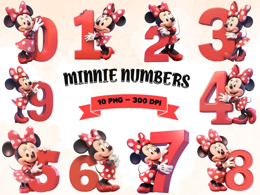 Minnie Mouse 10 Numbers Clipart Bundle Set PNG Transparent File ...