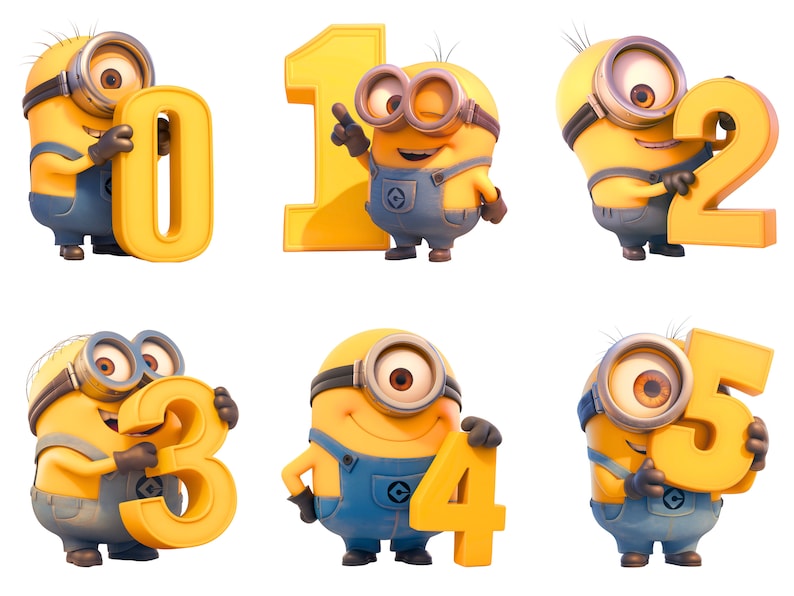 Minions 11 Numbers Clipart Bundle Set PNG Transparent File, Instant ...
