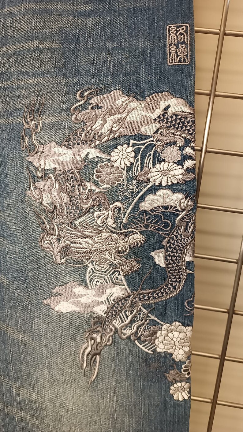 Rare Find Japanese Dragon Embroidery Denim Jean - Etsy