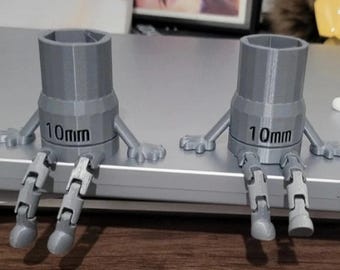 10mm Socket Buddy 3D Printed Articulated (silver PLA) or Custom Color ...