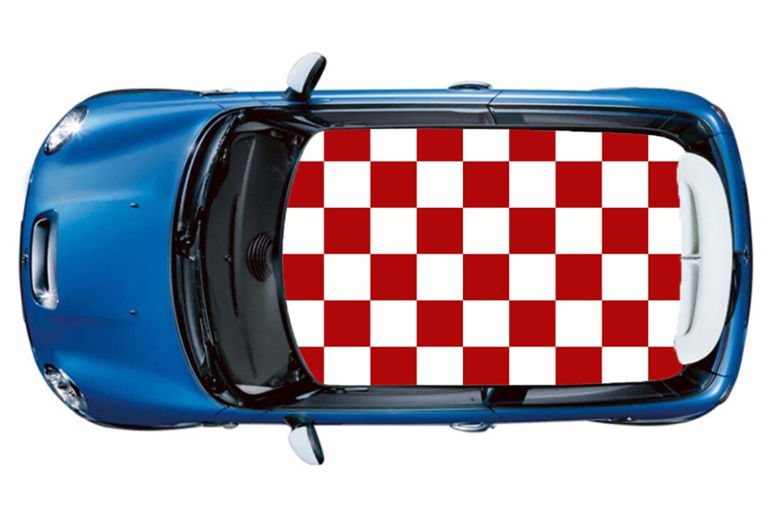 Mini Cooper Red Checkered Flag Roof Wrap Vinyl Graphic Decal Sticker ...