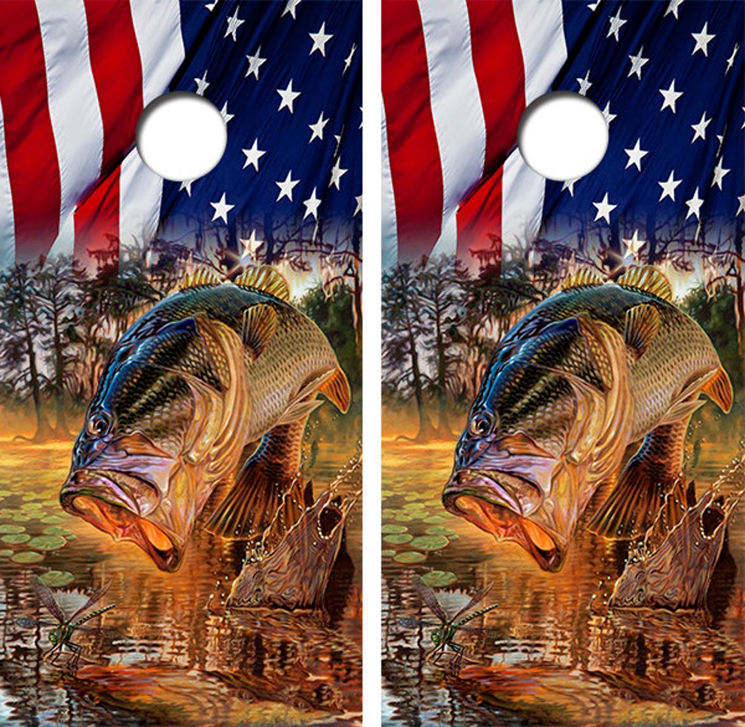 American Flag Bass Fishing Cornhole Board Skin Wraps FREE LAMINATE - Etsy