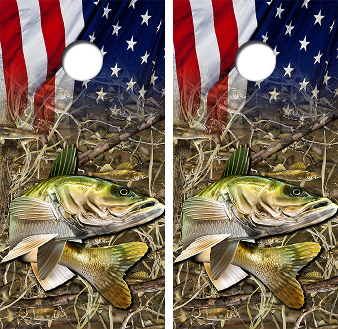 Walleye American Flag Cornhole Board Skin Wraps FREE LAMINATE - Etsy