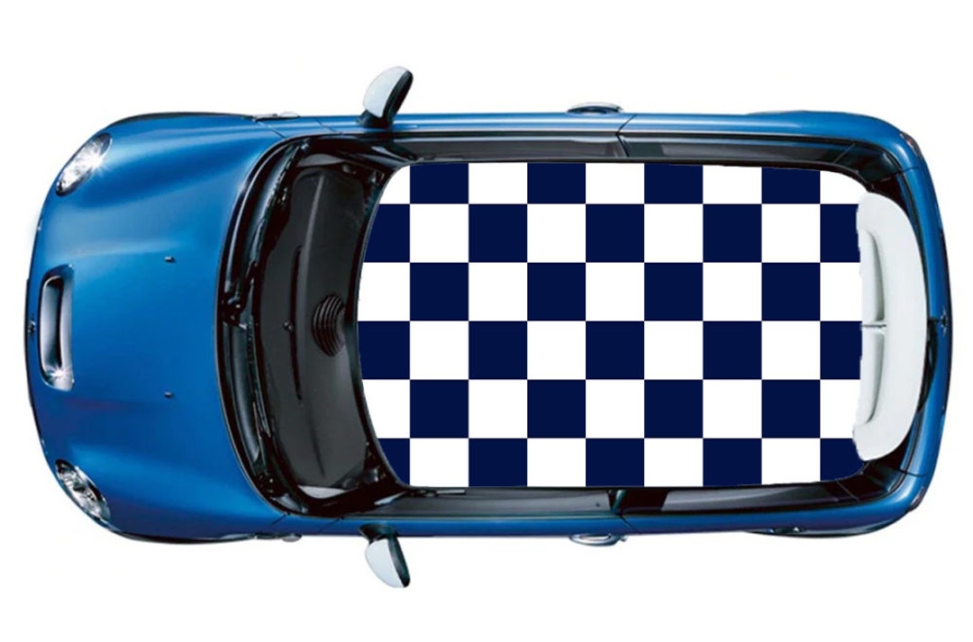 Mini Cooper Blue Checkered Flag Roof Wrap Vinyl Graphic Decal Sticker ...