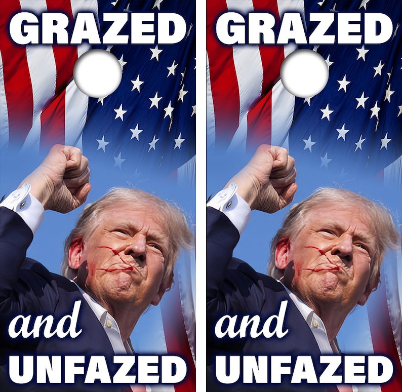 Trump Grazed and Unfazed Cornhole Board Skin Wraps FREE LAMINATE - Etsy