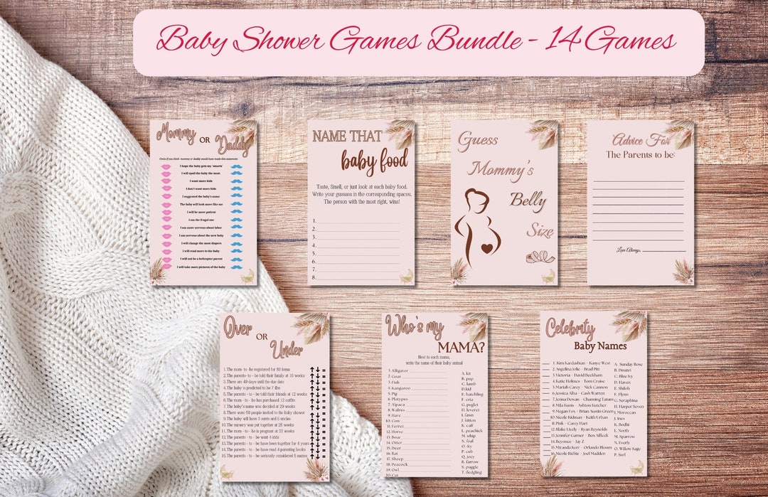 Pink Bohemian Baby Shower Game Bundle - 14 Games - Answer Key Included ...