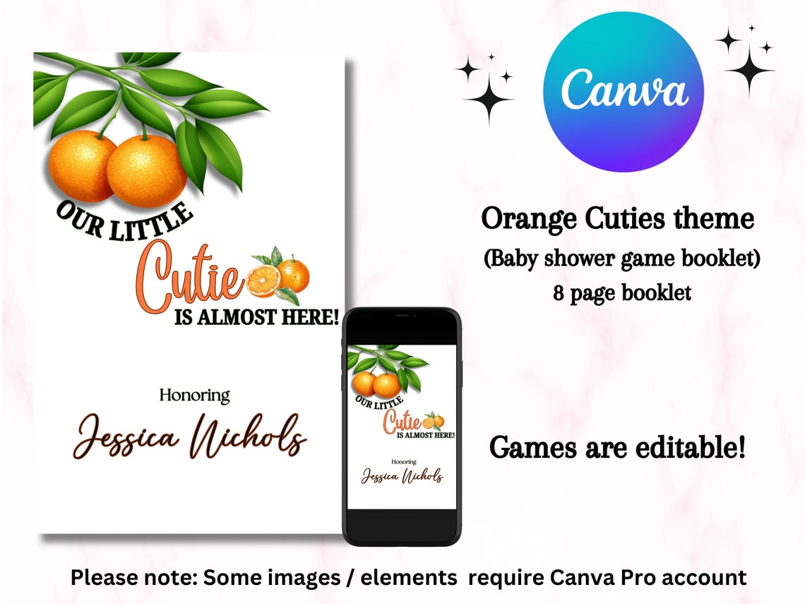 Editable - Orange (cuties) Baby Shower Game Booklet - 8 Pages - Answer ...