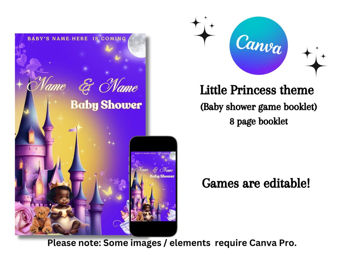 Editable - Little Princess Theme Baby Shower Games - 8 Pages - Answer ...