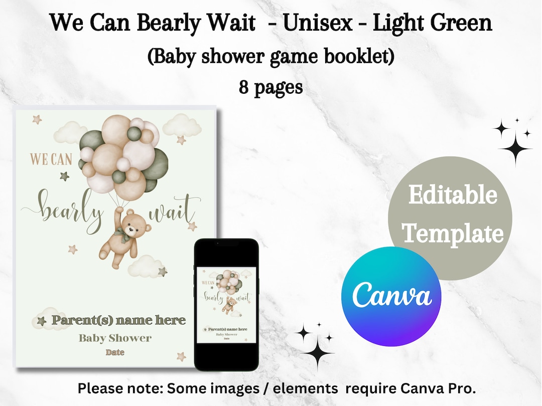 We Can Bearly Wait - 8 Page Booklet - Light Mint Green - Unisex - Etsy