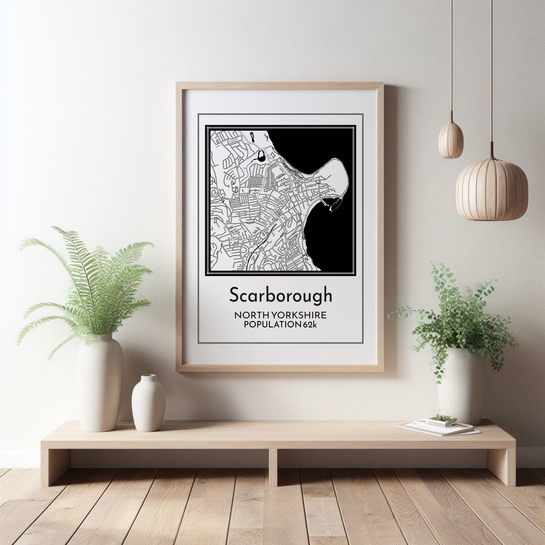 Scarborough north Yorkshire, UK Map Artwork. Quirky Town/city Plan ...