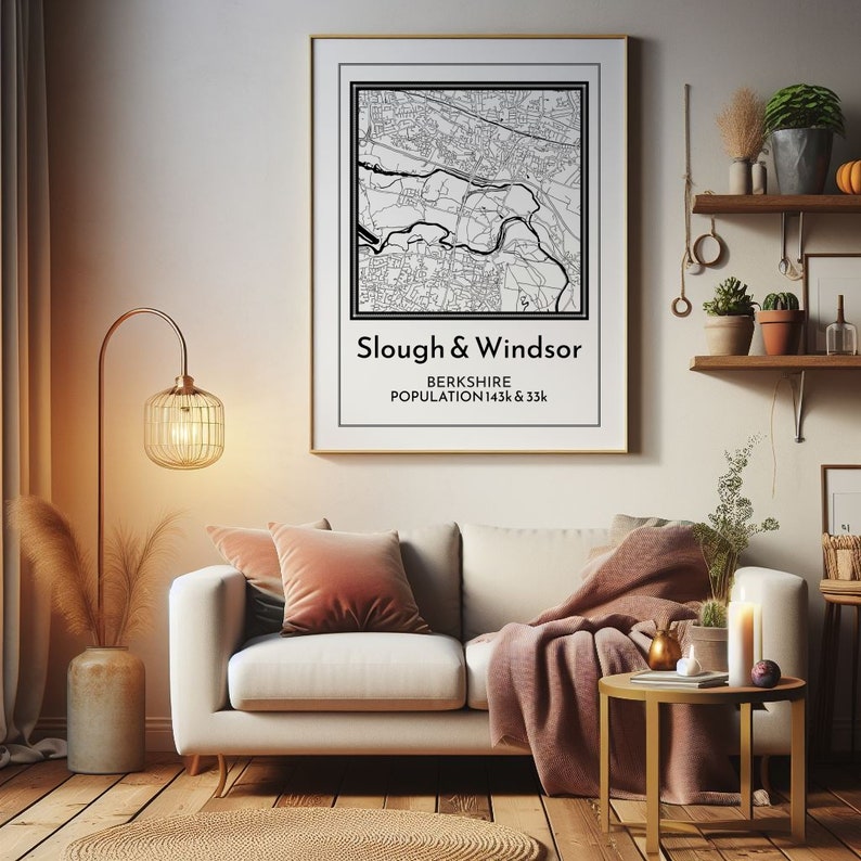 Slough & Windsor berkshire, UK Map Artwork. Quirky Town/city Plan ...