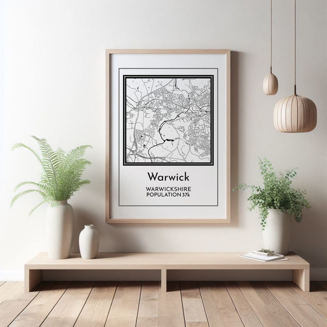 Warwick warwickshire, UK Map Artwork. Quirky Town/city Plan. Ideal ...