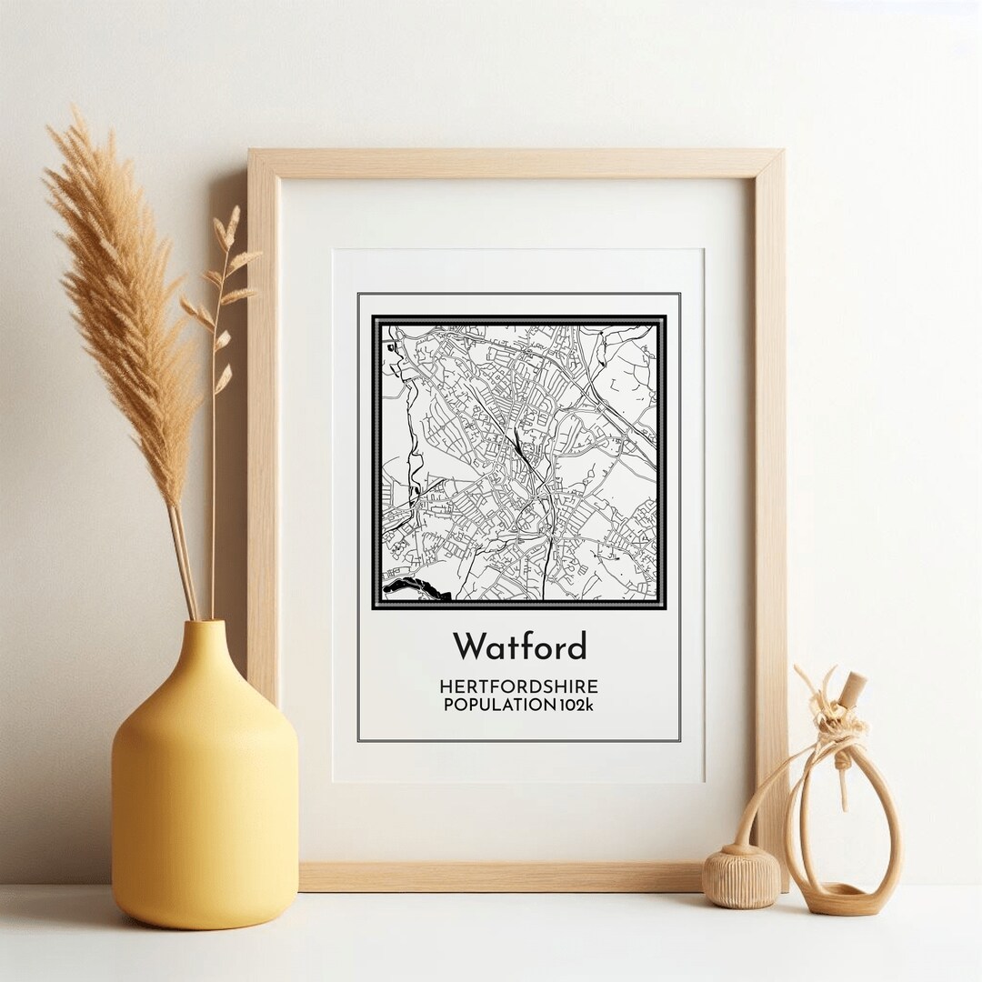 Watford hertfordshire, UK Map Artwork. Quirky Town/city Plan. Ideal ...