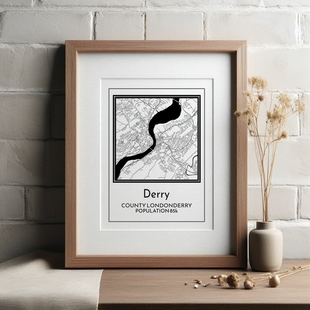 Derry (county Londonderry, UK) Map Artwork. Quirky Town/city Plan ...