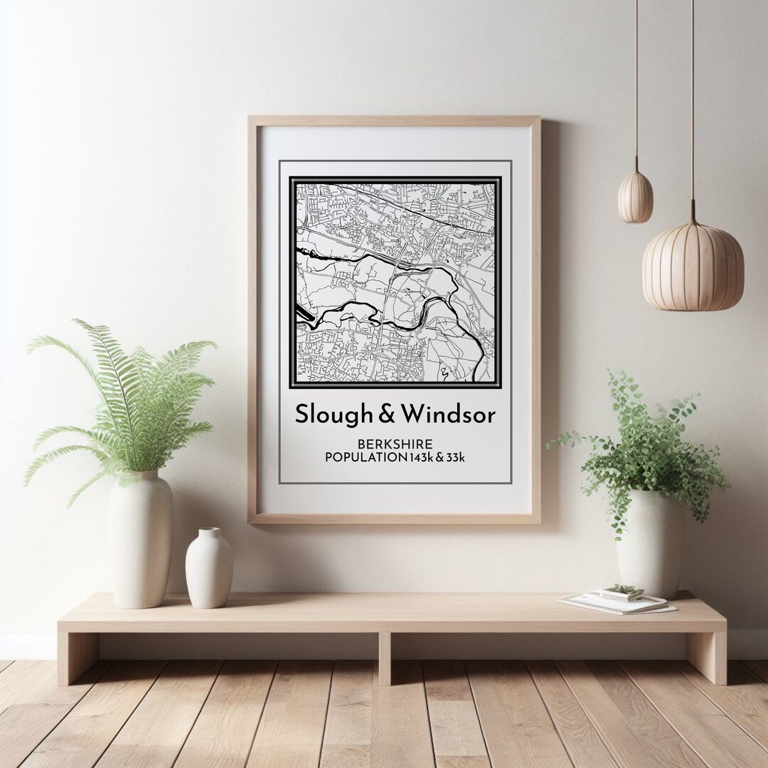 Slough & Windsor berkshire, UK Map Artwork. Quirky Town/city Plan ...