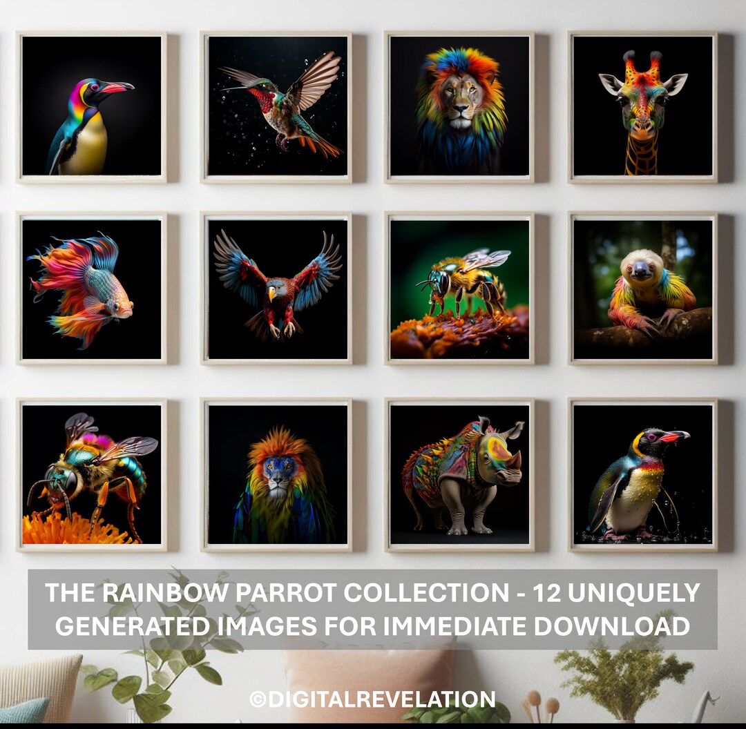 Rainbow Parrot Hybrid Animals Set of 12 | Generated Art Series | 12 ...