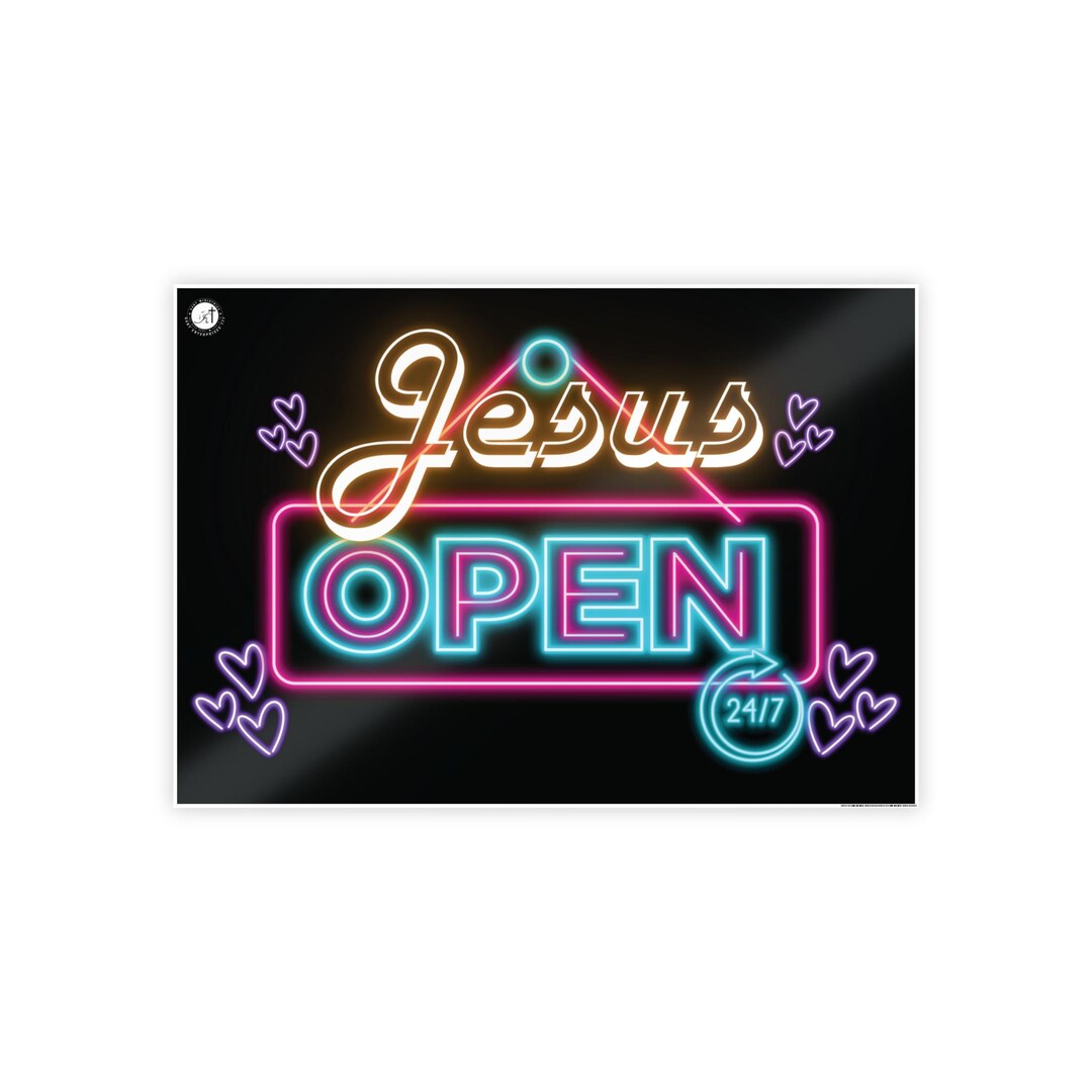 Neon Jesus Open Poster, Christian Wall Art, 24/7 Sign, Home Decor ...