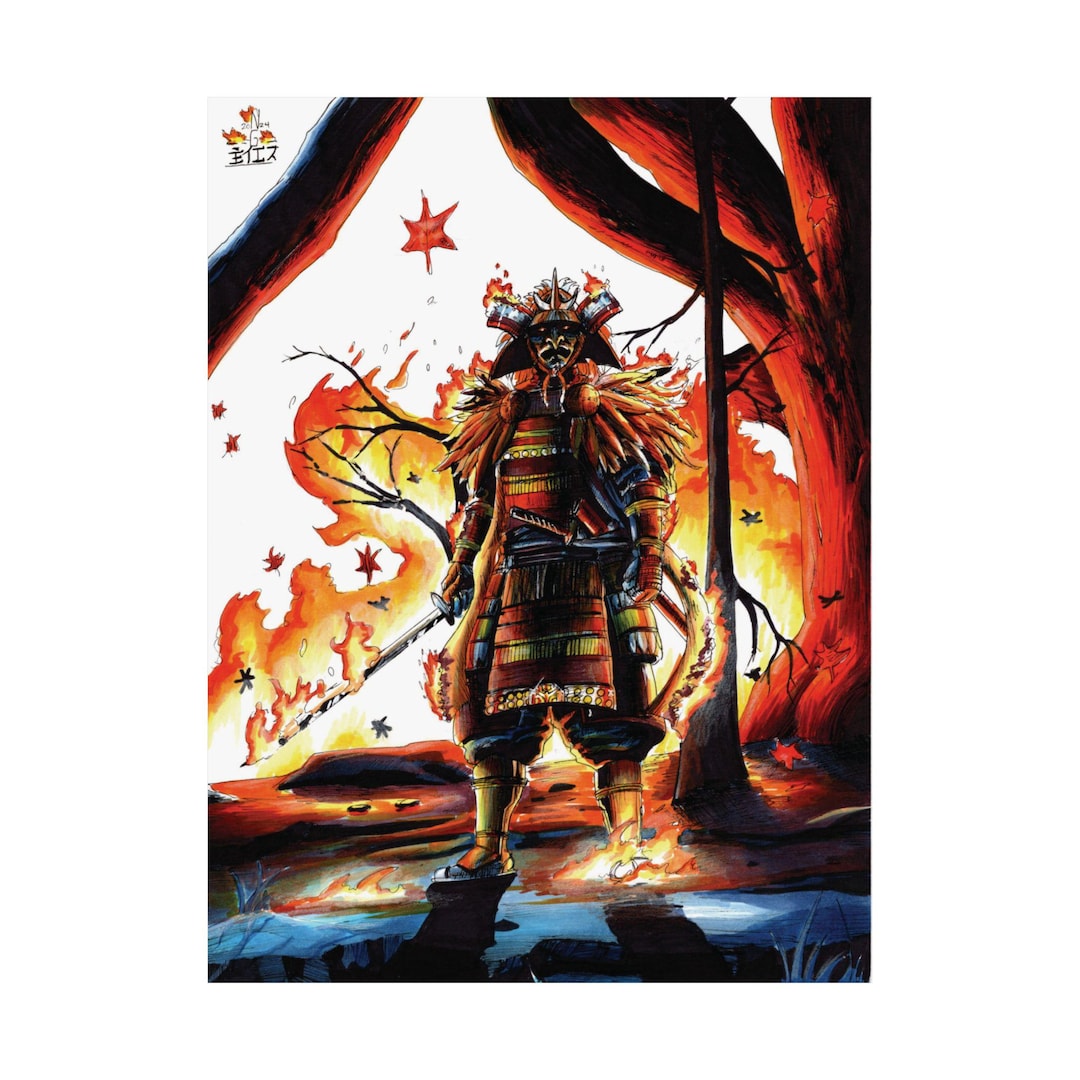 Samurai Phoenix Matte Vertical Poster - Japanese Warrior Phoenix Wall ...