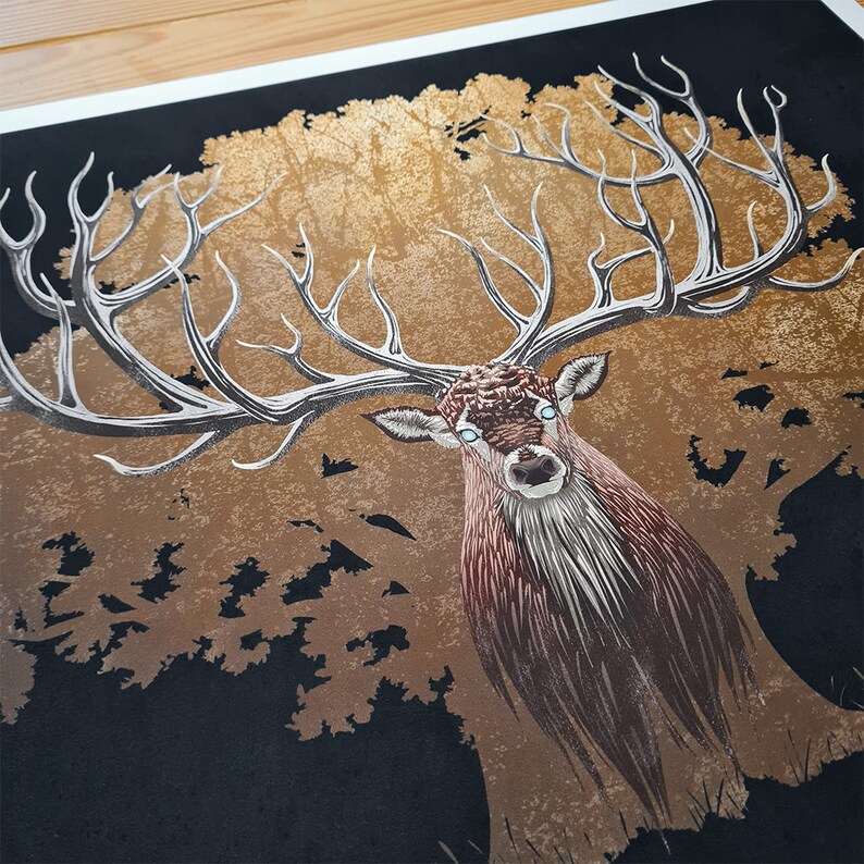 Stunning Stag and Oak Tree Art Print Unique Housewarming Gift Slavic ...